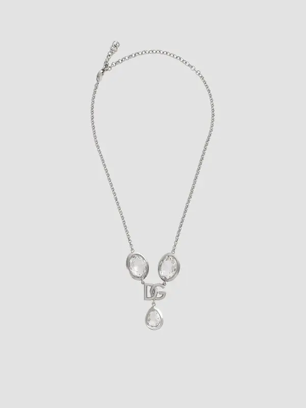 Dolce & Gabbana Silvertone & Crystal Logo Chain Necklace