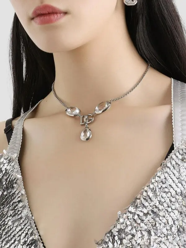 Dolce & Gabbana Silvertone & Crystal Logo Chain Necklace