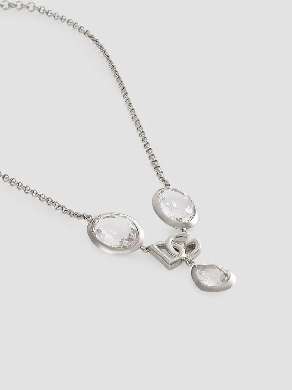 Dolce & Gabbana Silvertone & Crystal Logo Chain Necklace