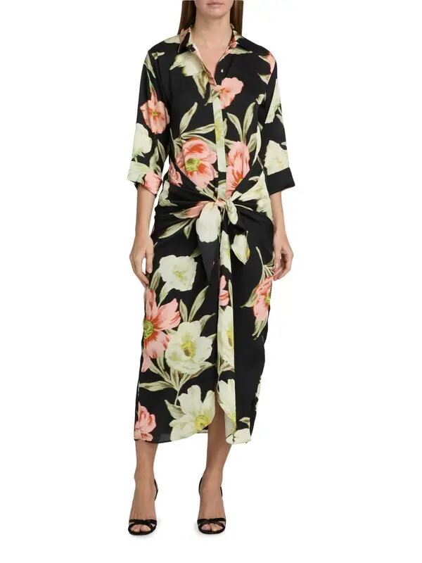 UNGARO Iris Floral Tie-waist Shirtdress