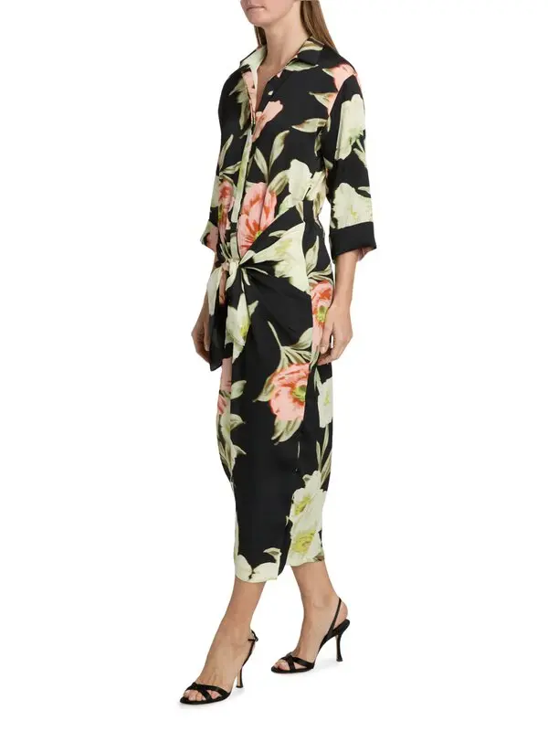UNGARO Iris Floral Tie-waist Shirtdress