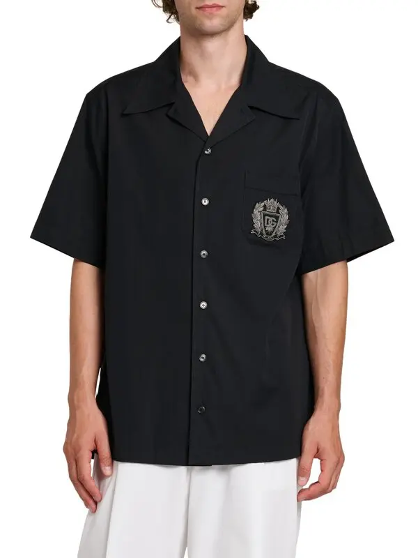 Dolce & Gabbana Logo Seal-embroidered Cotton Poplin Short-sleeve Shirt - Nero