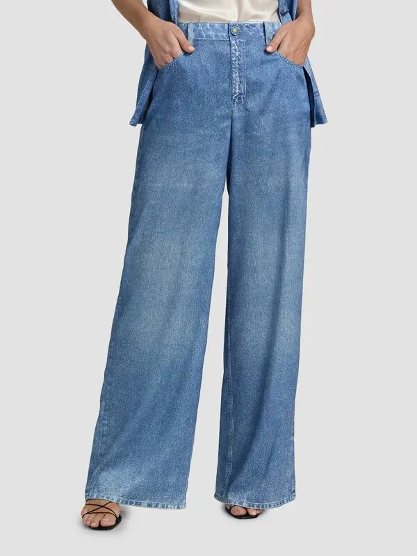 Kobi Halperin Sage Denim Print Satin Pants