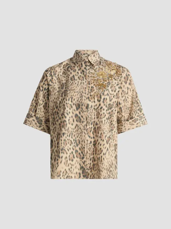 UNGARO Aimee Embroidered Leopard-print Blouse