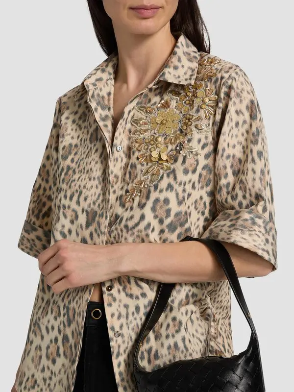 UNGARO Aimee Embroidered Leopard-print Blouse
