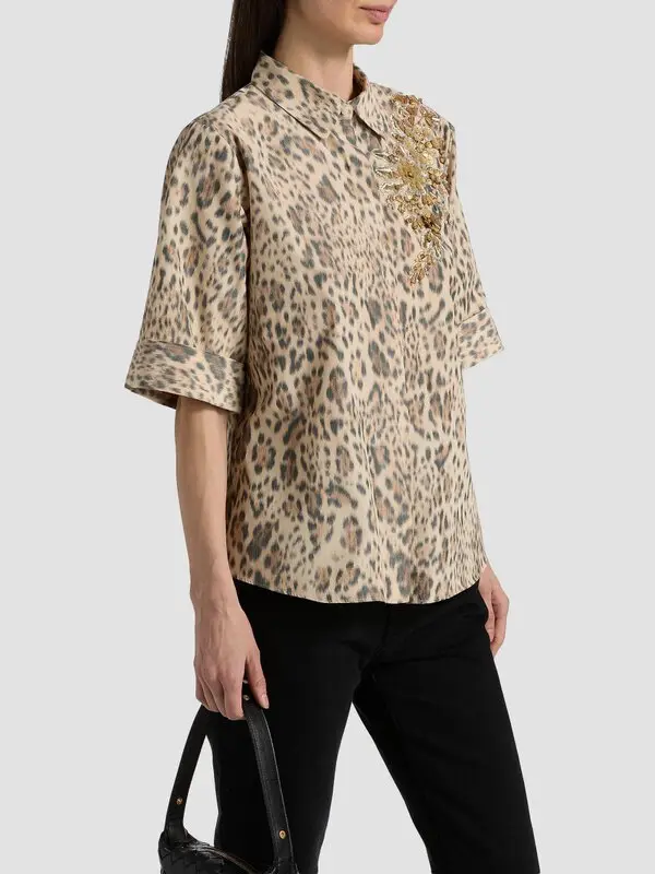 UNGARO Aimee Embroidered Leopard-print Blouse