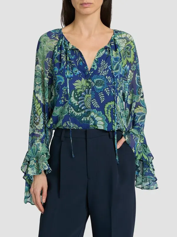 UNGARO Darby Paisley Chiffon Blouse