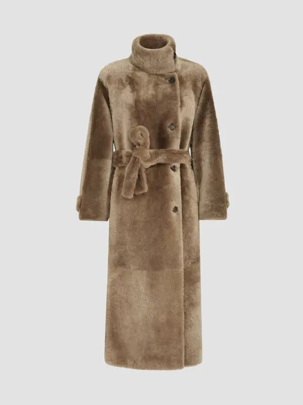 Brunello Cucinelli Shearling Coat With Belt And Monili