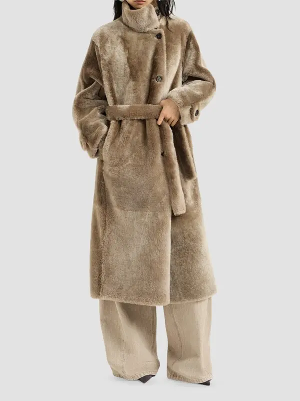 Brunello Cucinelli Shearling Coat With Belt And Monili