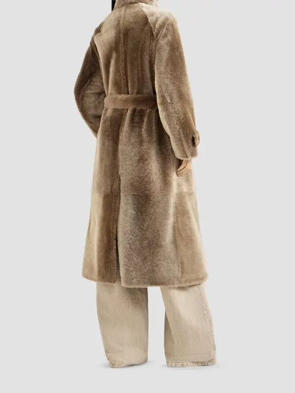 Brunello Cucinelli Shearling Coat With Belt And Monili