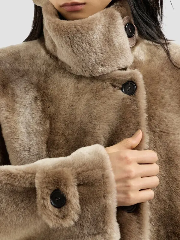 Brunello Cucinelli Shearling Coat With Belt And Monili