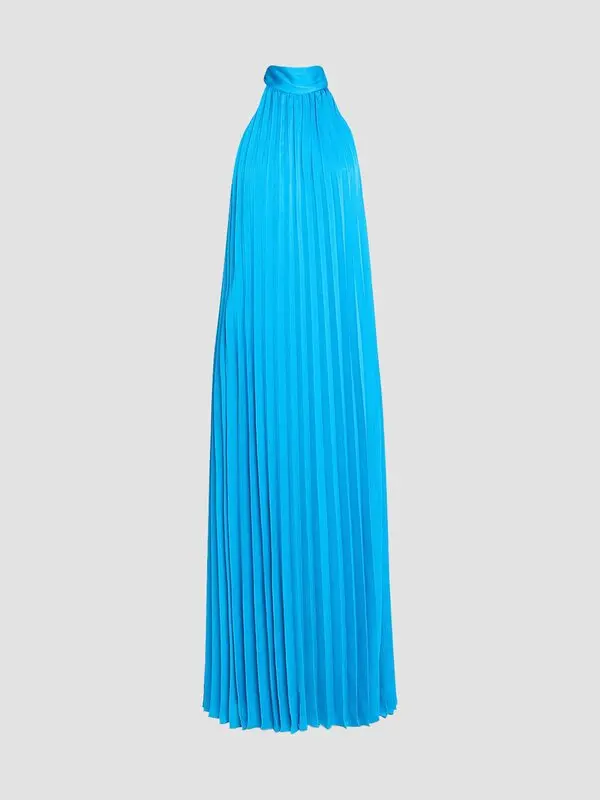 UNGARO Beverly Pleated Halter Maxi Dress - Azure
