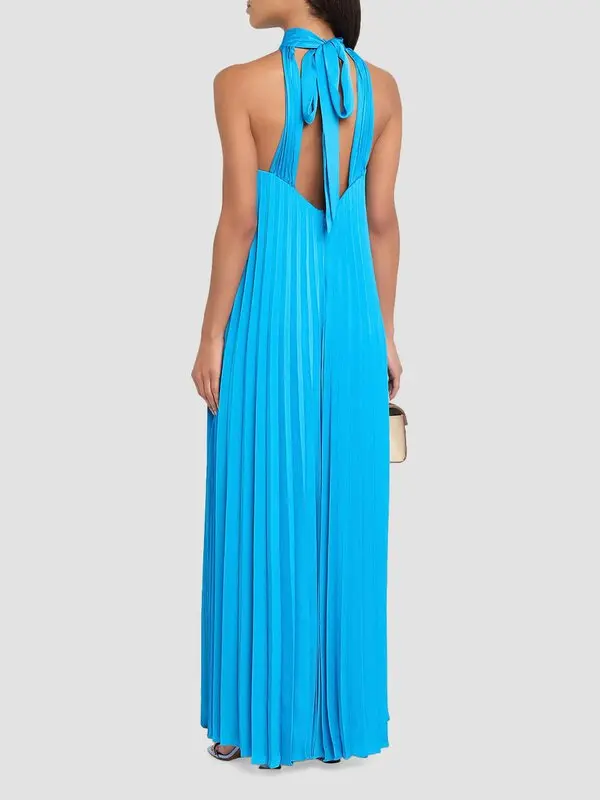 UNGARO Beverly Pleated Halter Maxi Dress - Azure