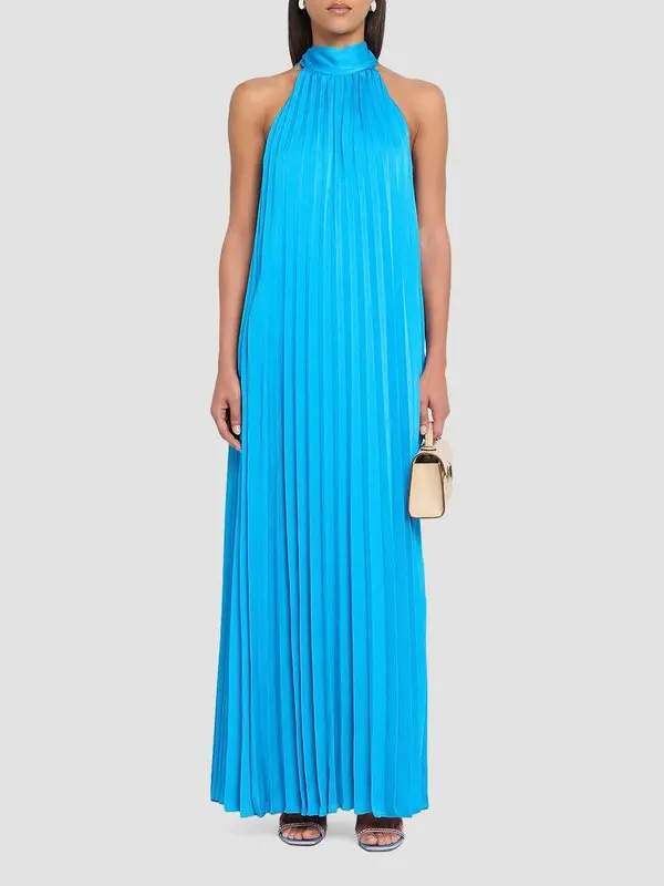 UNGARO Beverly Pleated Halter Maxi Dress - Azure