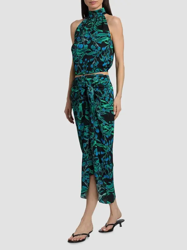UNGARO Colby Printed Wrap Midi Skirt