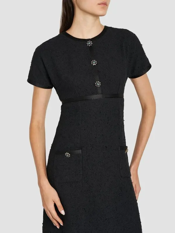 Dolce & Gabbana Crystal-button Tweed A-line Minidress