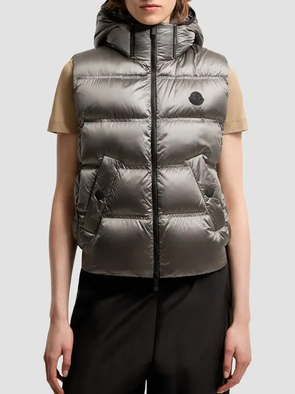Moncler Fluidite Puffer Vest With Hood - Silver