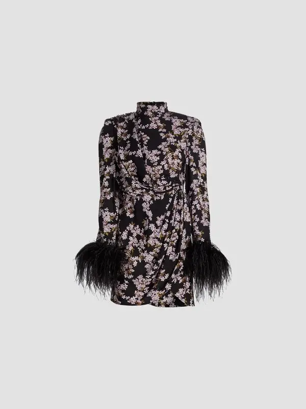 BRONX BANCO Nadine Floral Feather-cuff Minidress