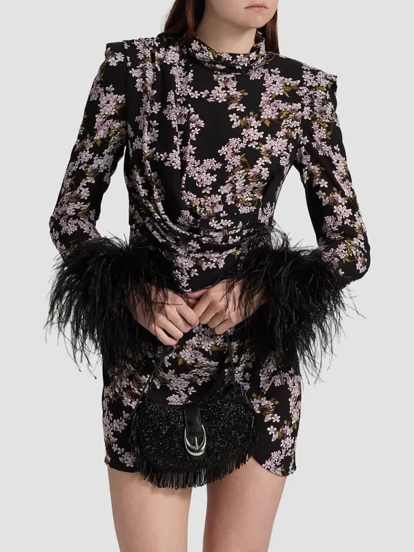 BRONX BANCO Nadine Floral Feather-cuff Minidress