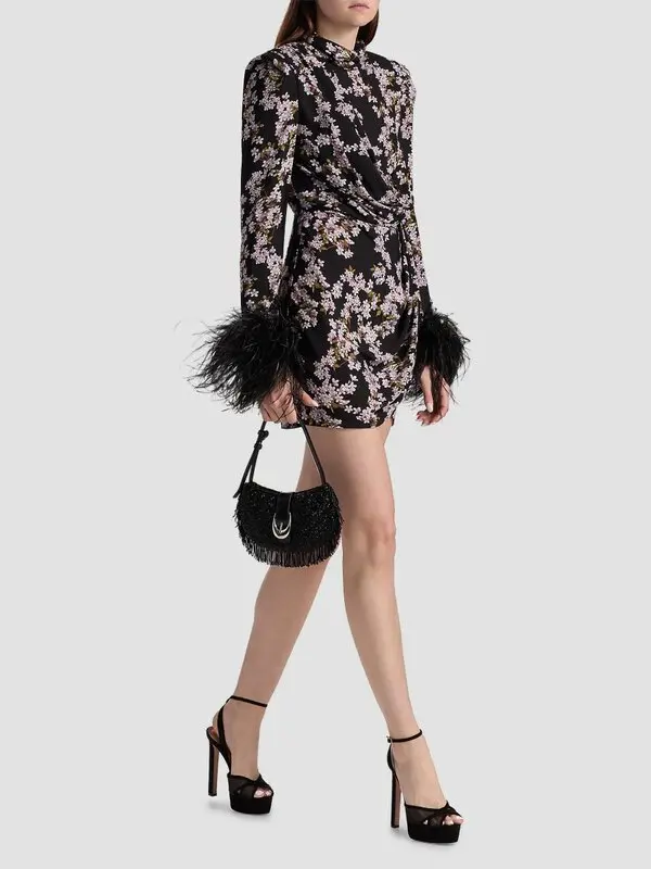 BRONX BANCO Nadine Floral Feather-cuff Minidress