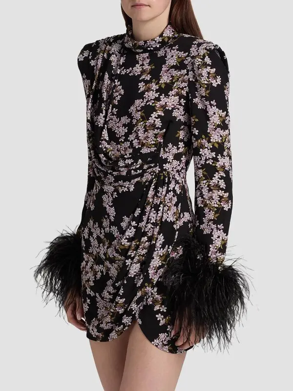 BRONX BANCO Nadine Floral Feather-cuff Minidress