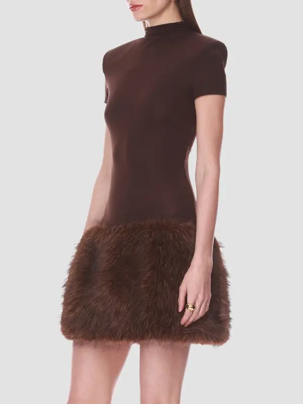 BRONX BANCO Faux-fur Trim Mini Dress