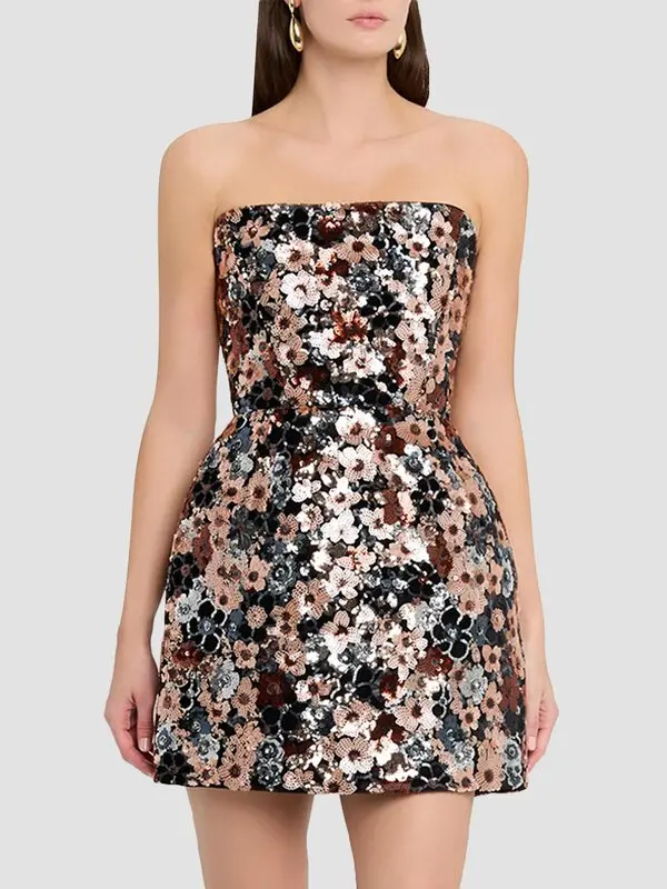 BRONX BANCO Maraya Strapless Floral Sequin Minidress