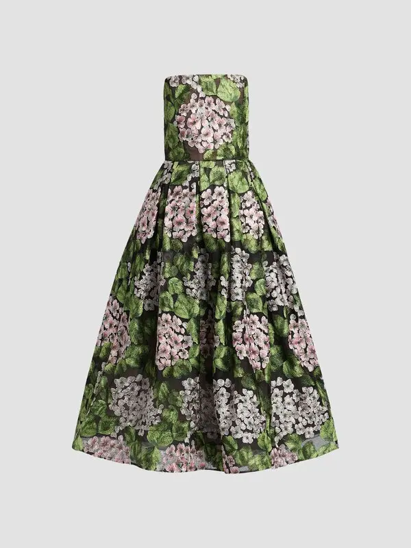 BRONX BANCO Kate Floral Embroidered Corset Midi-dress