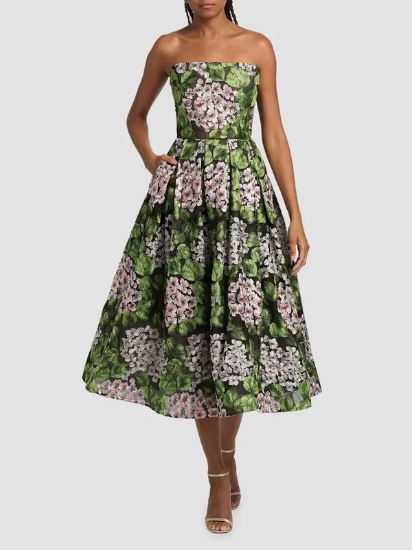 BRONX BANCO Kate Floral Embroidered Corset Midi-dress