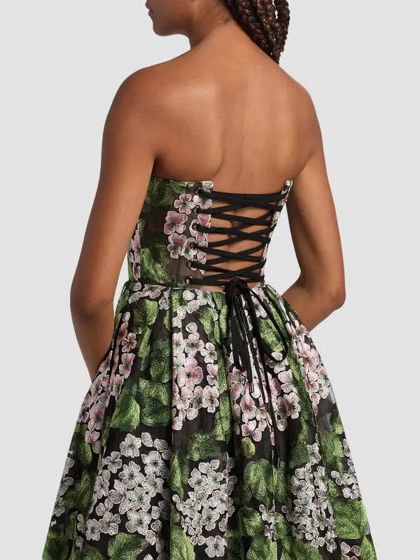 BRONX BANCO Kate Floral Embroidered Corset Midi-dress