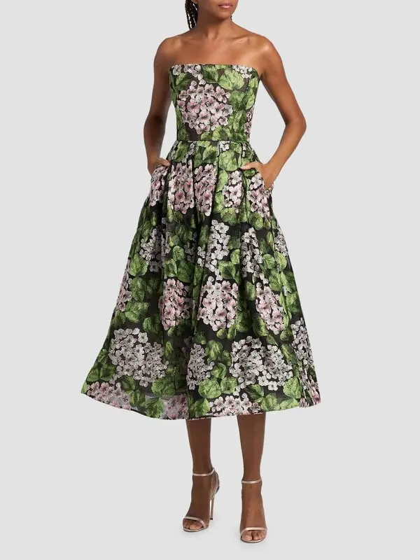 BRONX BANCO Kate Floral Embroidered Corset Midi-dress