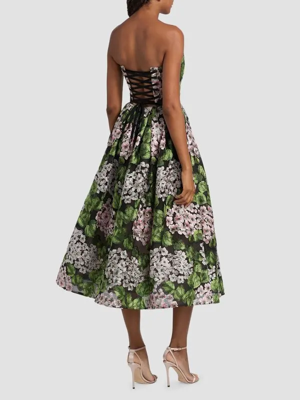 BRONX BANCO Kate Floral Embroidered Corset Midi-dress
