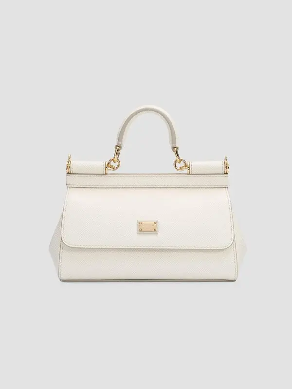 Dolce & Gabbana Sicily Mini Leather Top Handle Bag - White