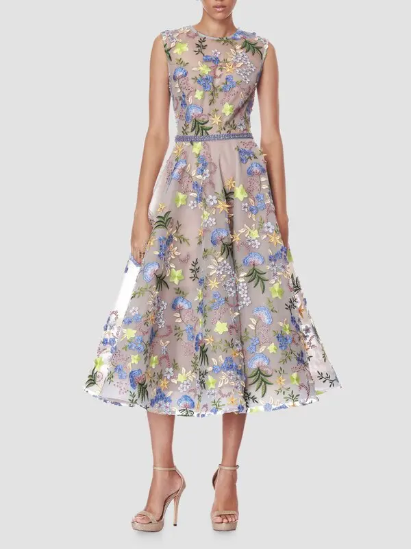 BRONX BANCO Saba Blossom-embroidered Midi Dress