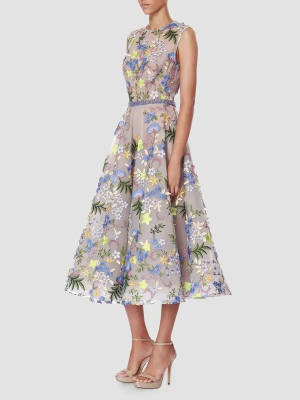 BRONX BANCO Saba Blossom-embroidered Midi Dress