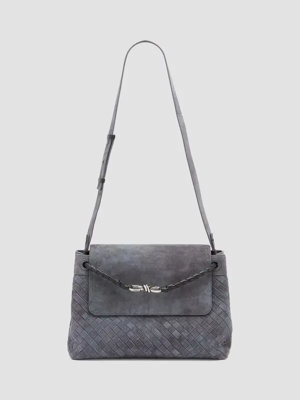 Bottega Veneta Andiamo Intrecciato Suede Messenger Bag - Cloudy