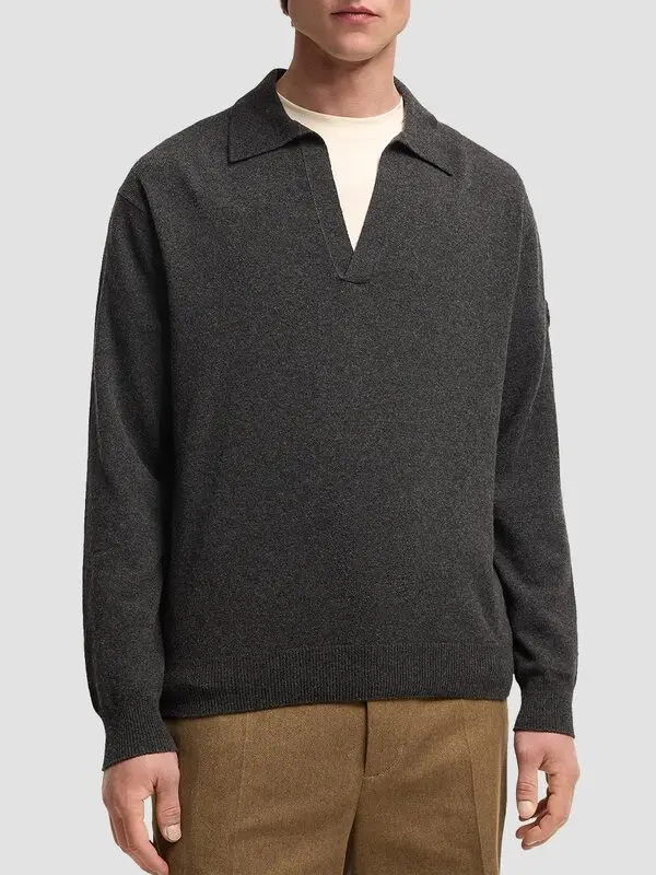 Moncler Long Sleeve Polo Shirt In Wool And Cashmere