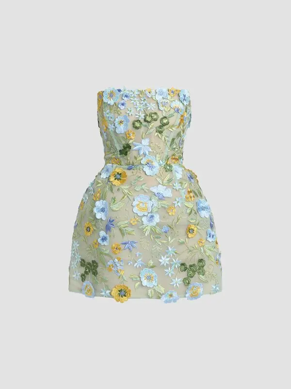 BRONX BANCO Jasmine Maraya Floral Appliqué Strapless Minidress