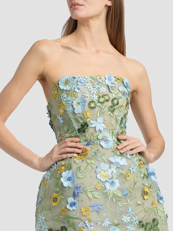BRONX BANCO Jasmine Maraya Floral Appliqué Strapless Minidress