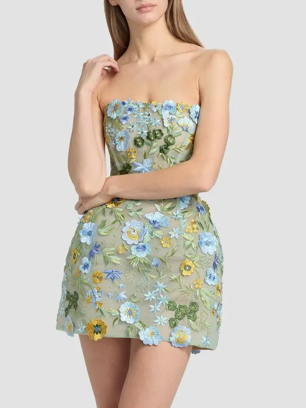 BRONX BANCO Jasmine Maraya Floral Appliqué Strapless Minidress