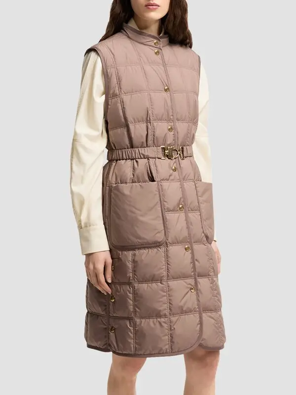 Moncler Cygnette Long Puffer Vest - Brown