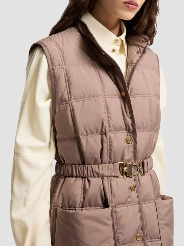 Moncler Cygnette Long Puffer Vest - Brown