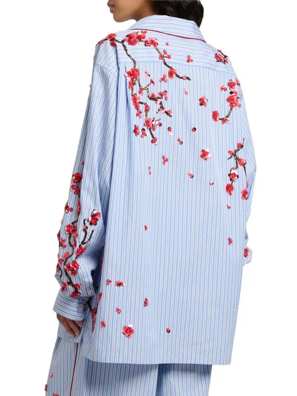 Dolce & Gabbana Oversized Floral-embellished Striped Cotton-silk Shirt