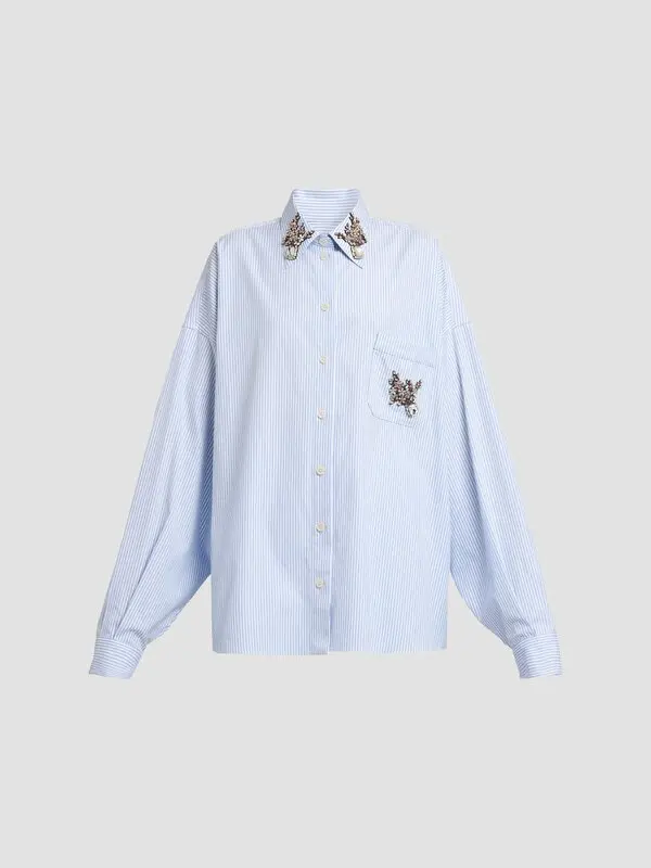 Dolce & Gabbana Oversized Embellished Pinstripe Button-front Shirt