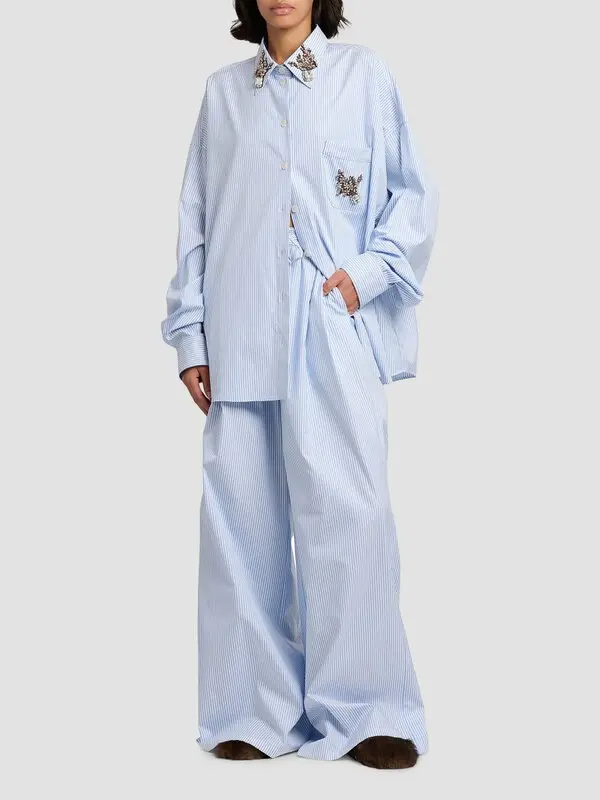 Dolce & Gabbana Oversized Embellished Pinstripe Button-front Shirt