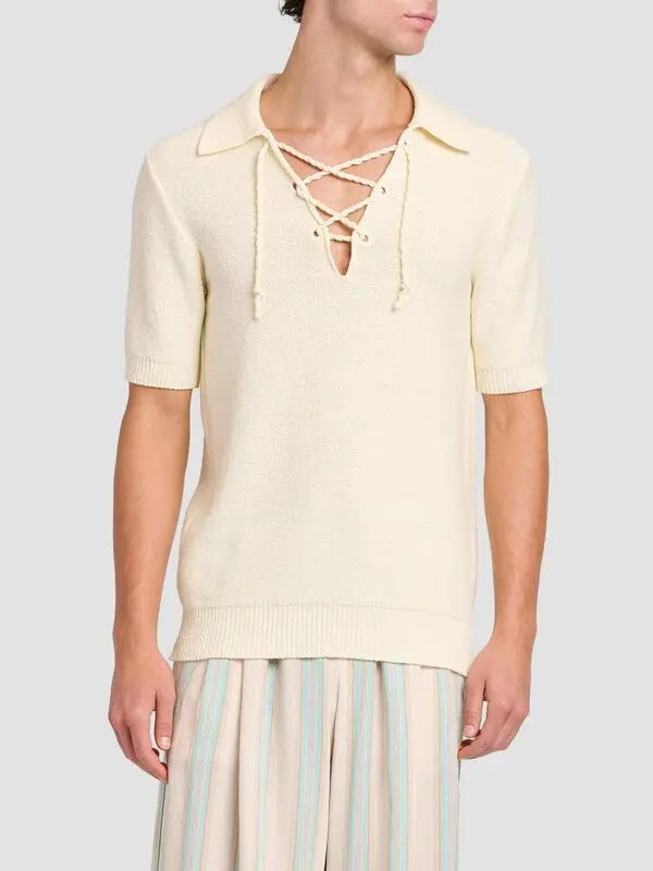 Dolce & Gabbana Lace-up Cotton-blend Short-sleeve Shirt