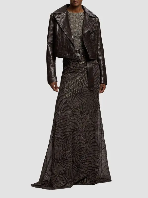 Ralph Lauren Masina Foiled Crinkle Chiffon Skirt