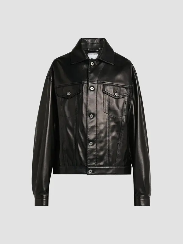 Bottega Veneta Semi-shiny Leather Jacket - Double Black