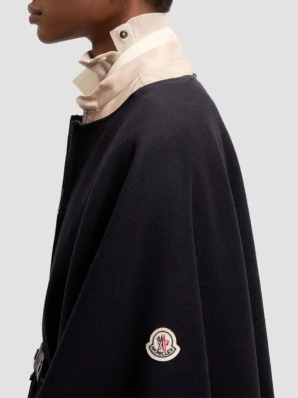 Moncler Down-filled Cape In Wool Blend - Dark Blue