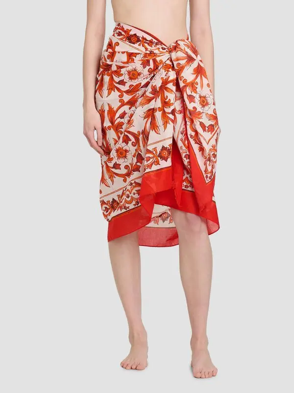 Dolce & Gabbana Printed Silk Twill Sarong - Orange Multi
